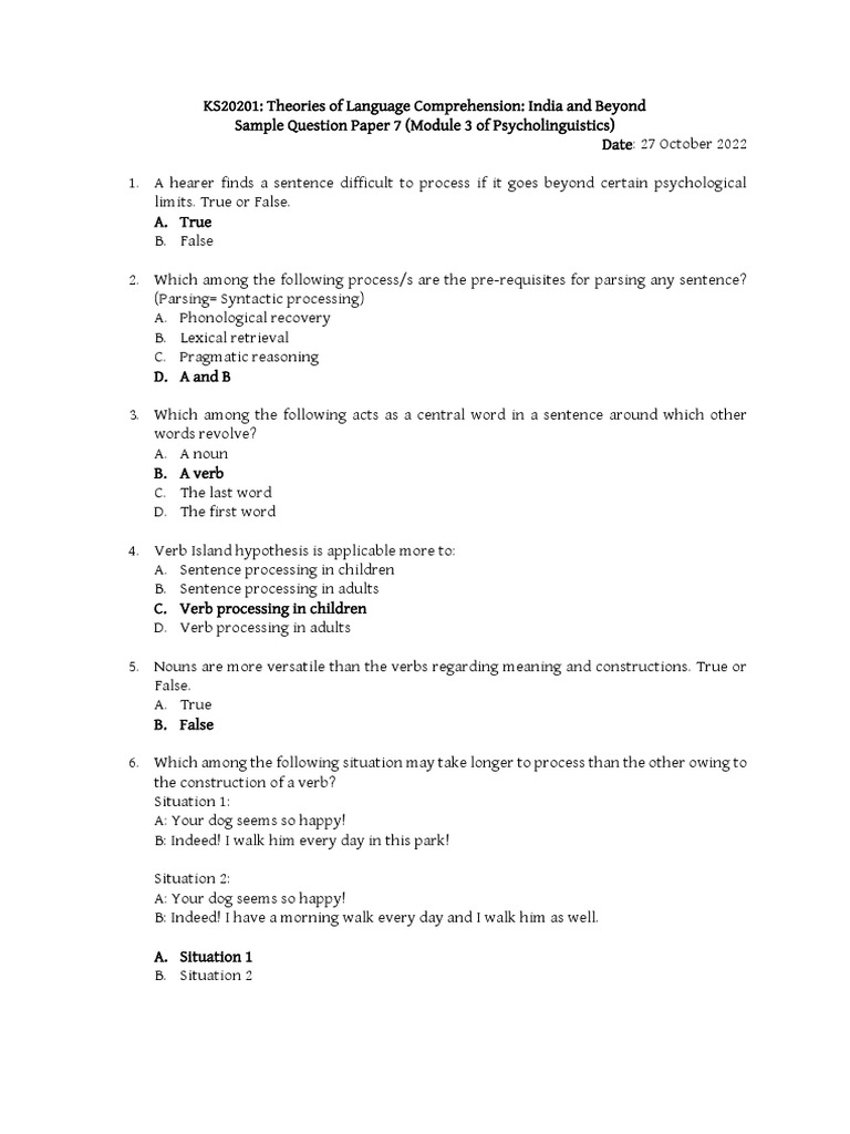 ks20201 Sample Questions Psycholinguistics Module3 | Download Free PDF ...