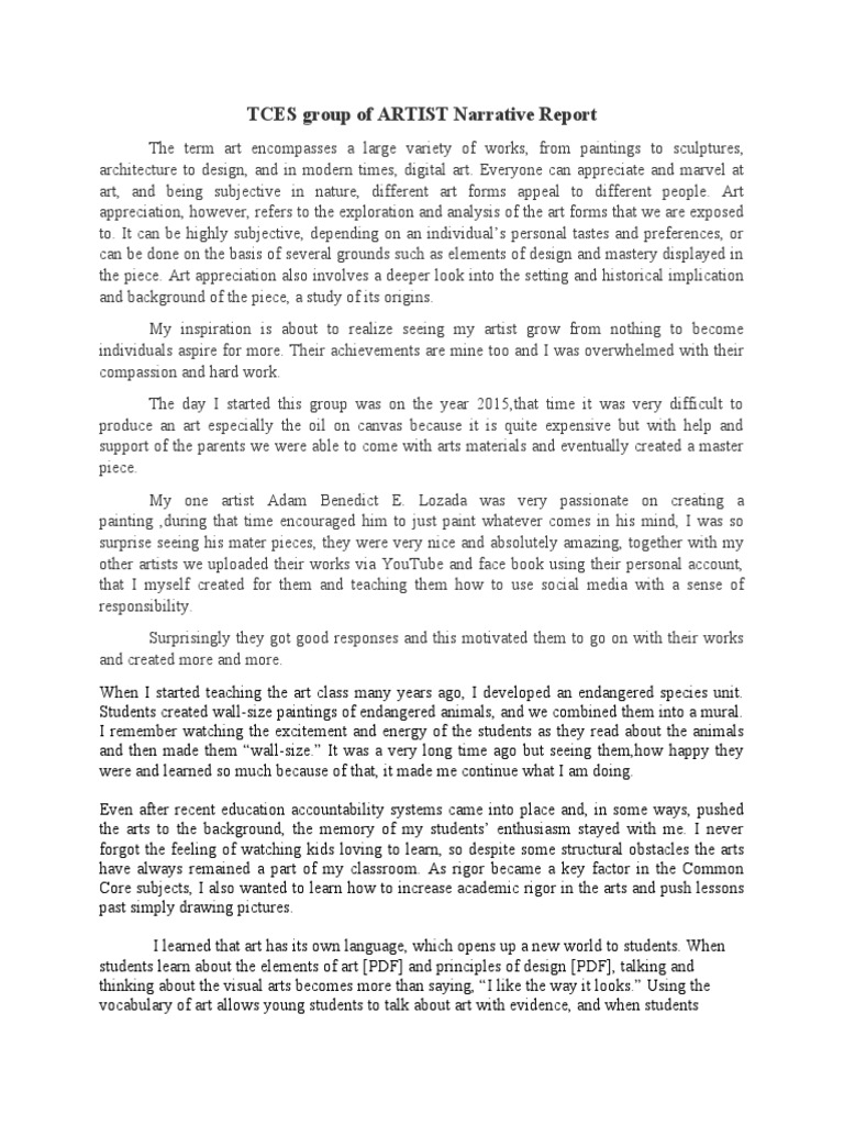 TCES Group of ARTIST Narrative Report | PDF | Paintings | Learning