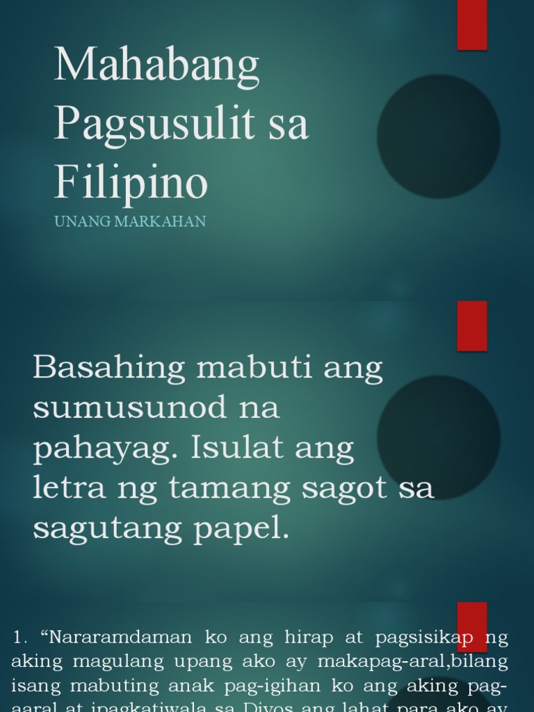 Mahabang Pagsusulit Sa Filipino | PDF