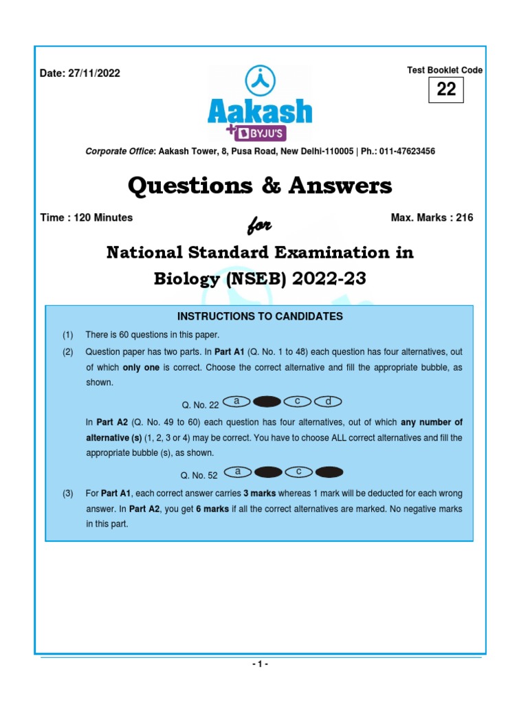 NSEB 2022-23 - (Question & Answers) | PDF | Honey Bee | Photosynthesis