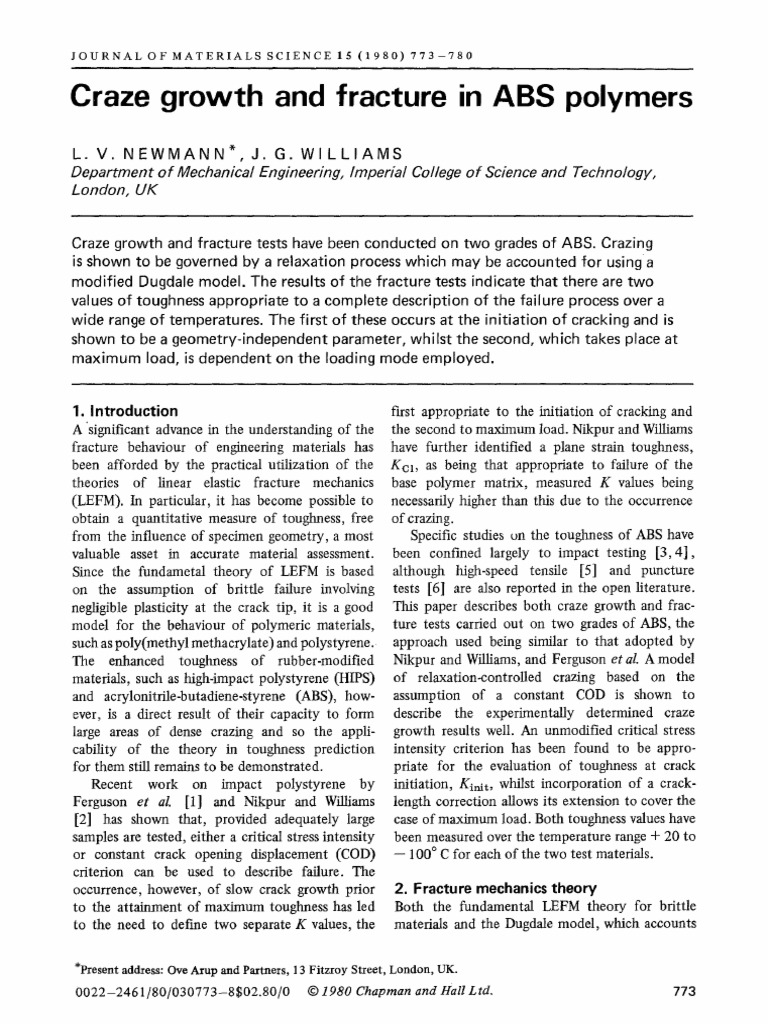 Craze Growth and Fracture in ABS Polymers | PDF | Fracture Mechanics ...