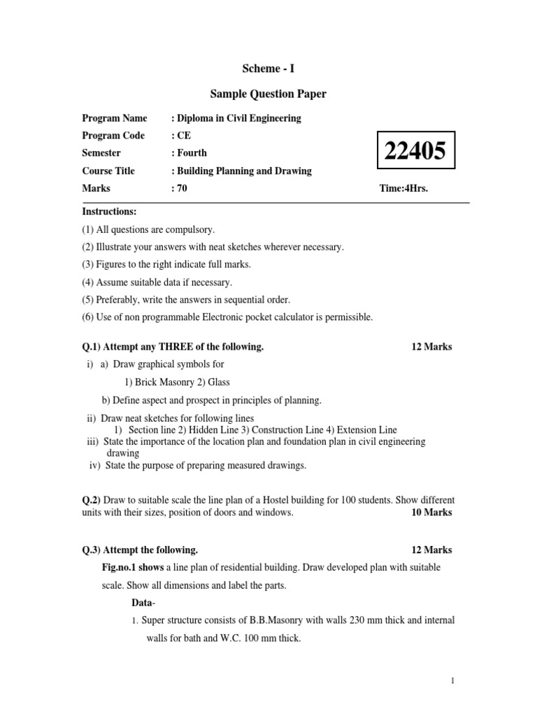 Sample-Question-Paper - Building Planning and Drawing | PDF | Door | Stairs