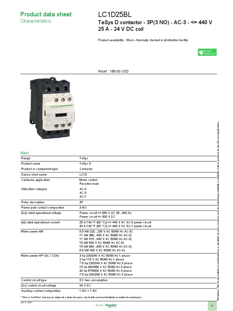 Contactor Datasheet | PDF