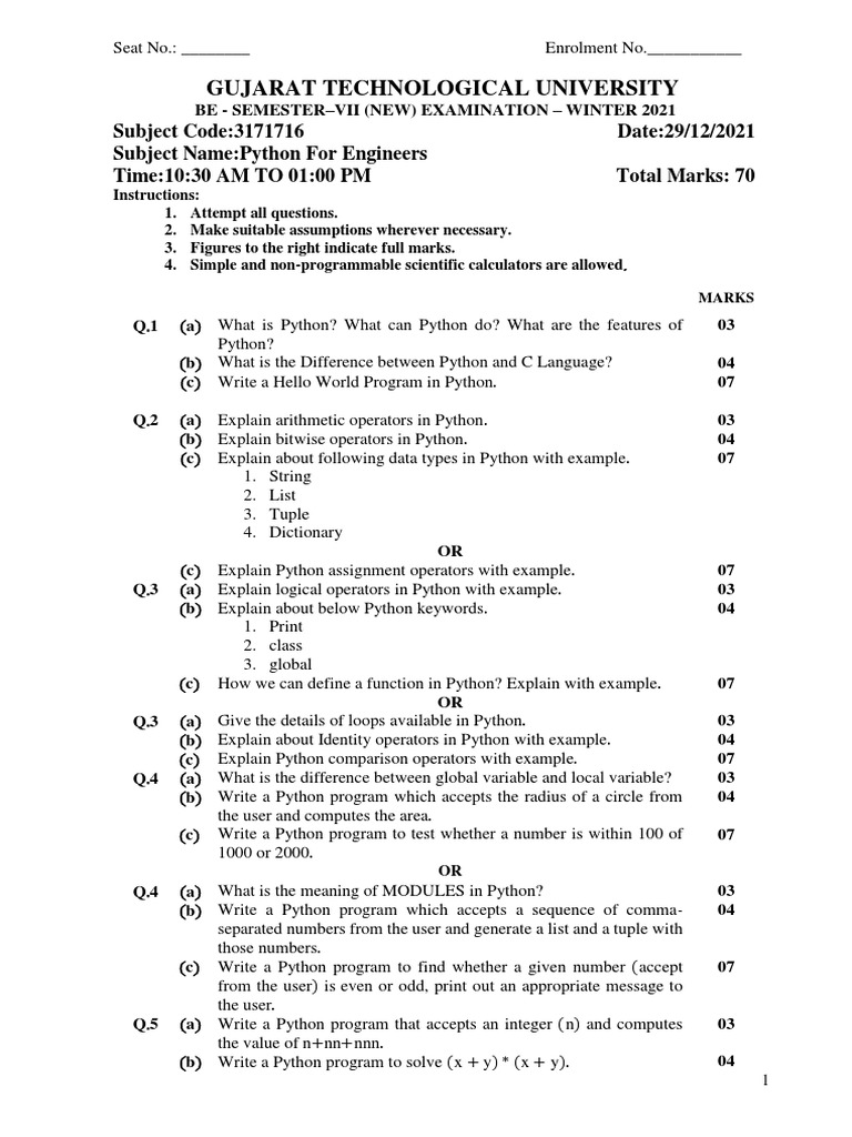 Gujarat Technological University | PDF | Python (Programming Language) | Computer Engineering
