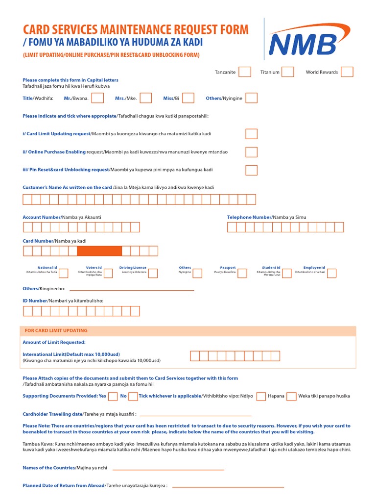 NMB Card Services Maintenance Request Form | PDF | Government And ...