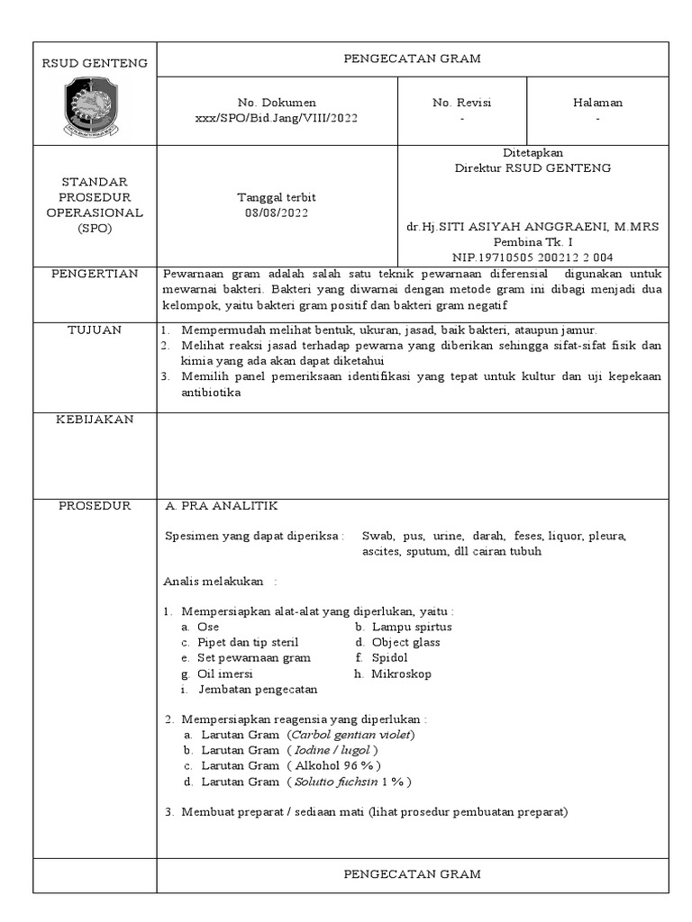 SPO Pewarnaan Gram | PDF