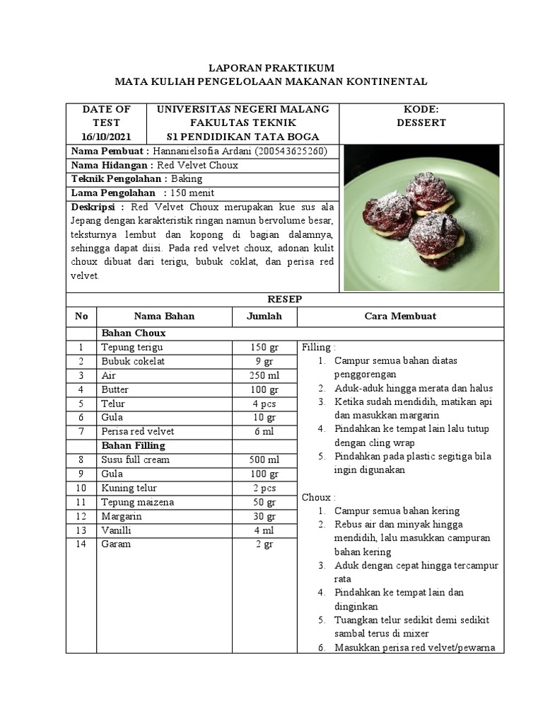 Laporan Red Velvet Choux | PDF