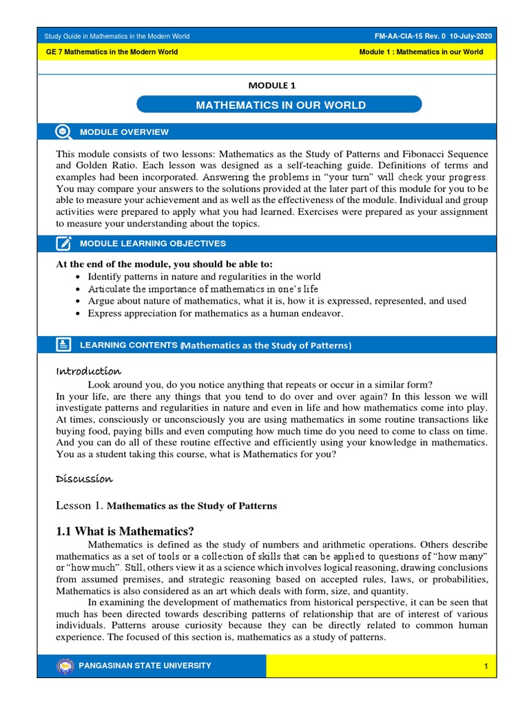 Mathematics in Our World | PDF | Pattern | Area