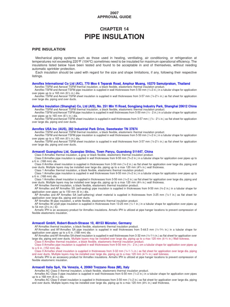 Pipe Insulation Types and Specifications | PDF | Duct (Flow) | Thermal ...