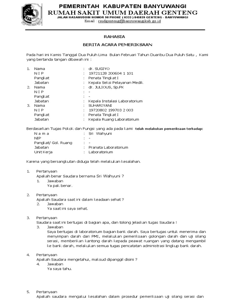 Contoh Berita Acara Pemeriksaan | PDF
