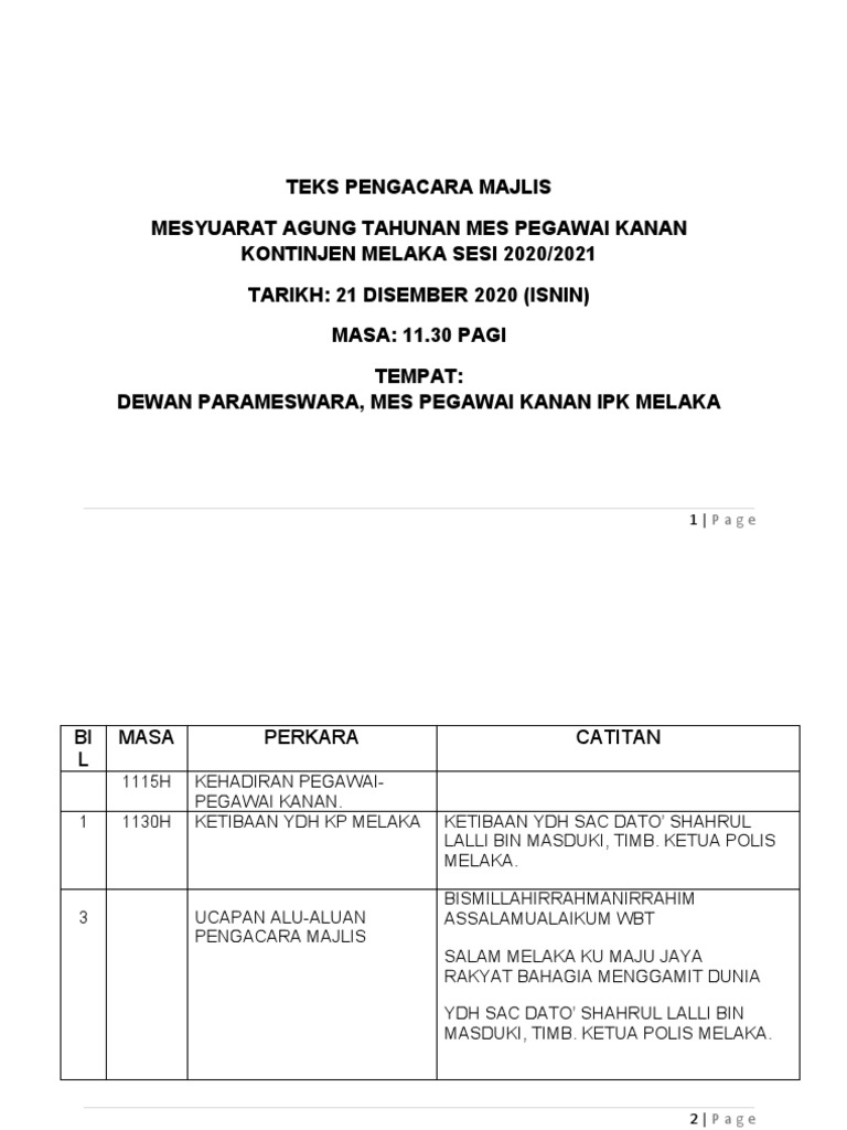 Teks MC Mesyuarat Agung Mes PKP | PDF
