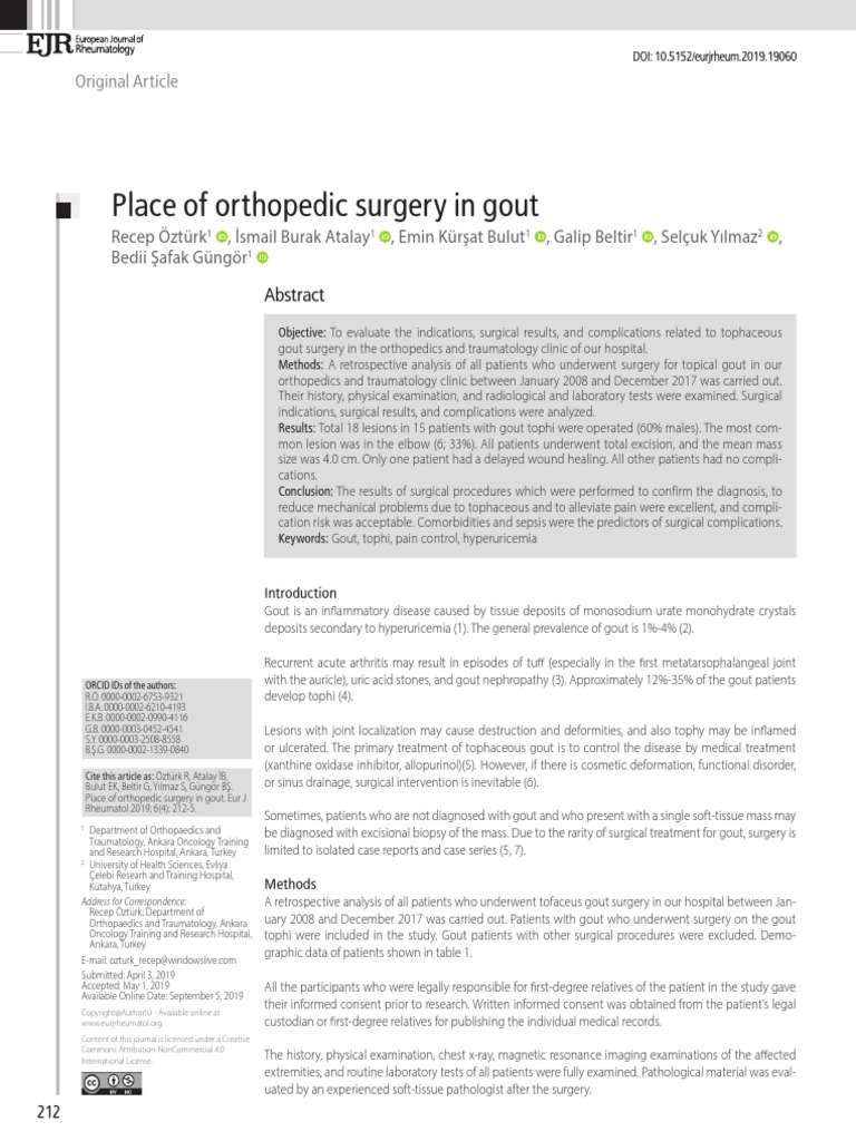 Place Orthopedc Surgery Gout | PDF | Gout | Surgery