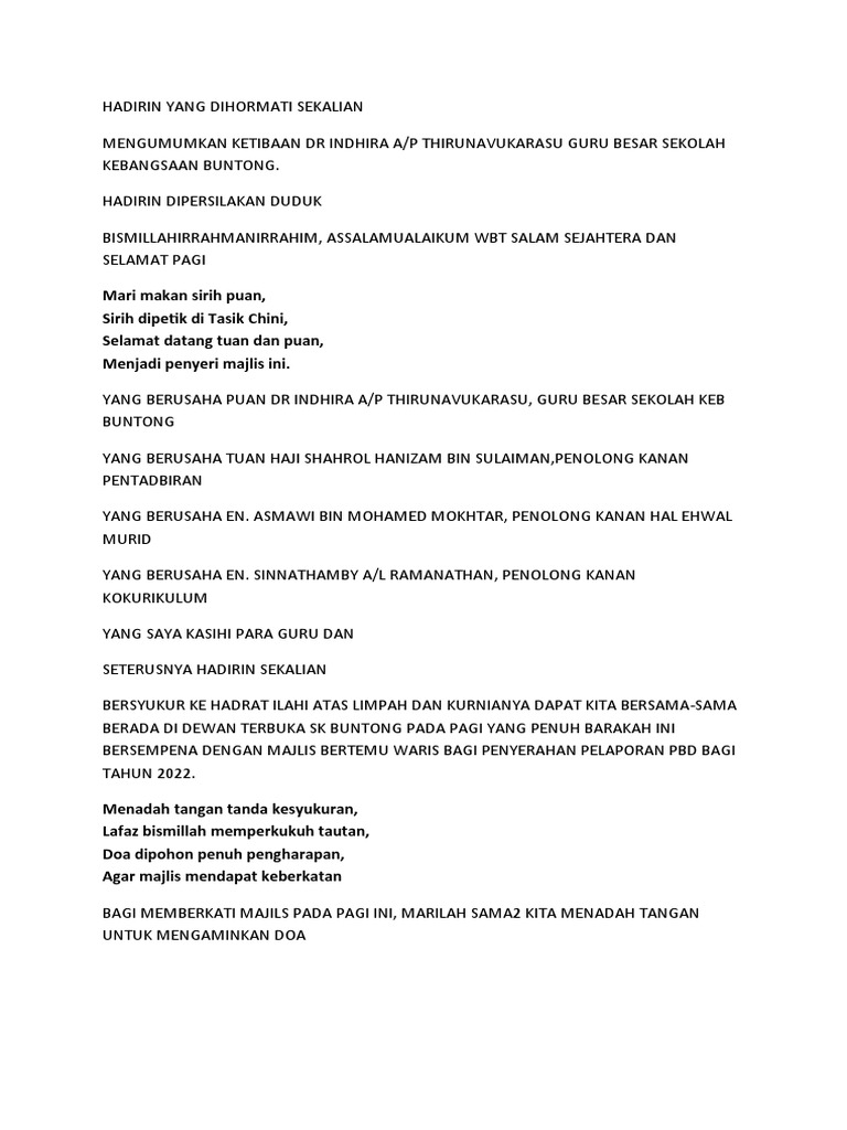 Teks Emcee Jumaat Majlis Bertemu Waris | PDF