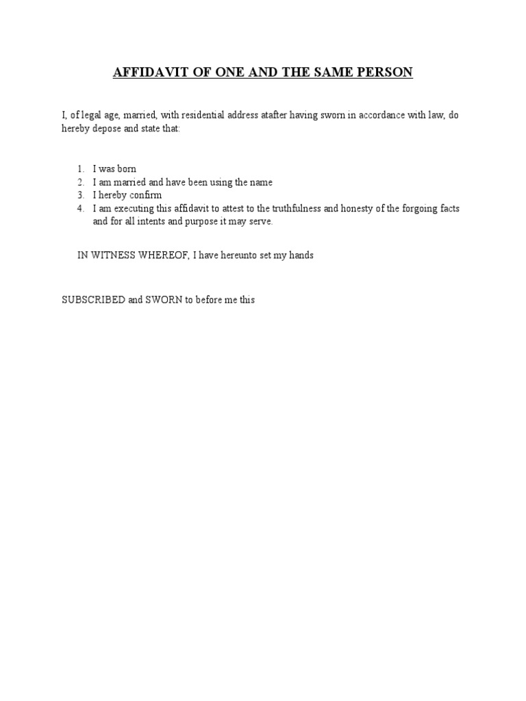 Affidavit of One and The Same Person | PDF | Law