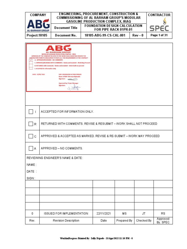18105-Abg-99-Cs-Cal-001 Rev-0 Foundation Design Calculation For Pipe ...