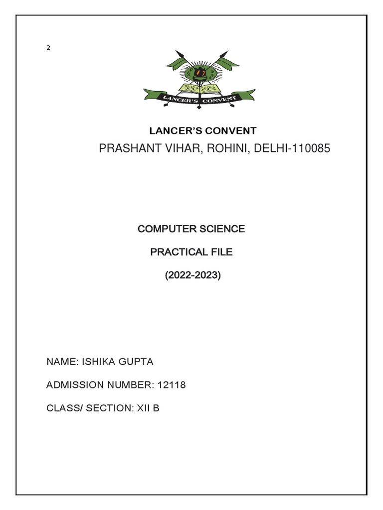 COMPUTER PRACTICAL FILE (Class 12) | PDF | Computers