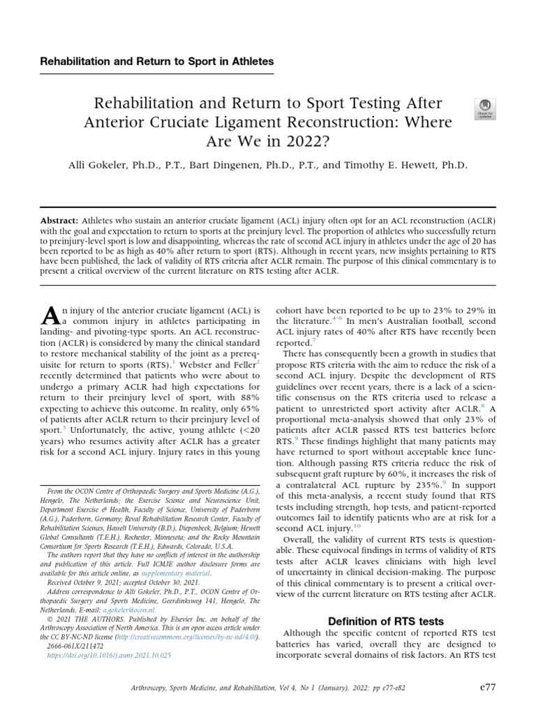 Rehabilitation and Return To Sport Testing After A | PDF | Knee ...