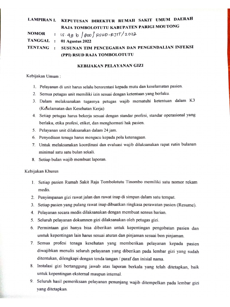 Lampiran SK Pelayanan Gizi | PDF