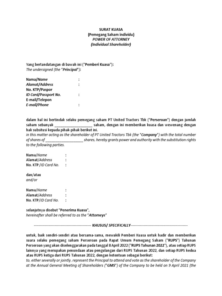 Surat Kuasa Individu Bilingual Website | PDF