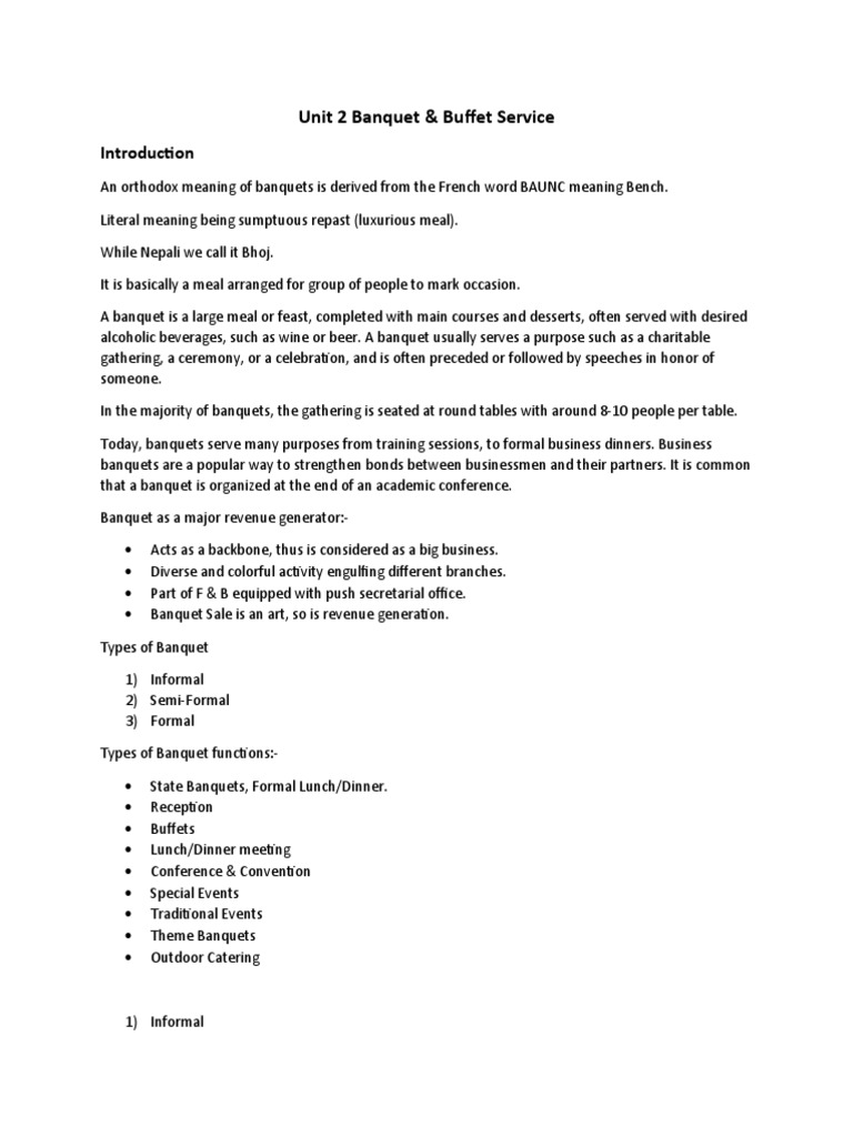 Banquet and Buffet Service Overview | PDF | Buffet | Classroom