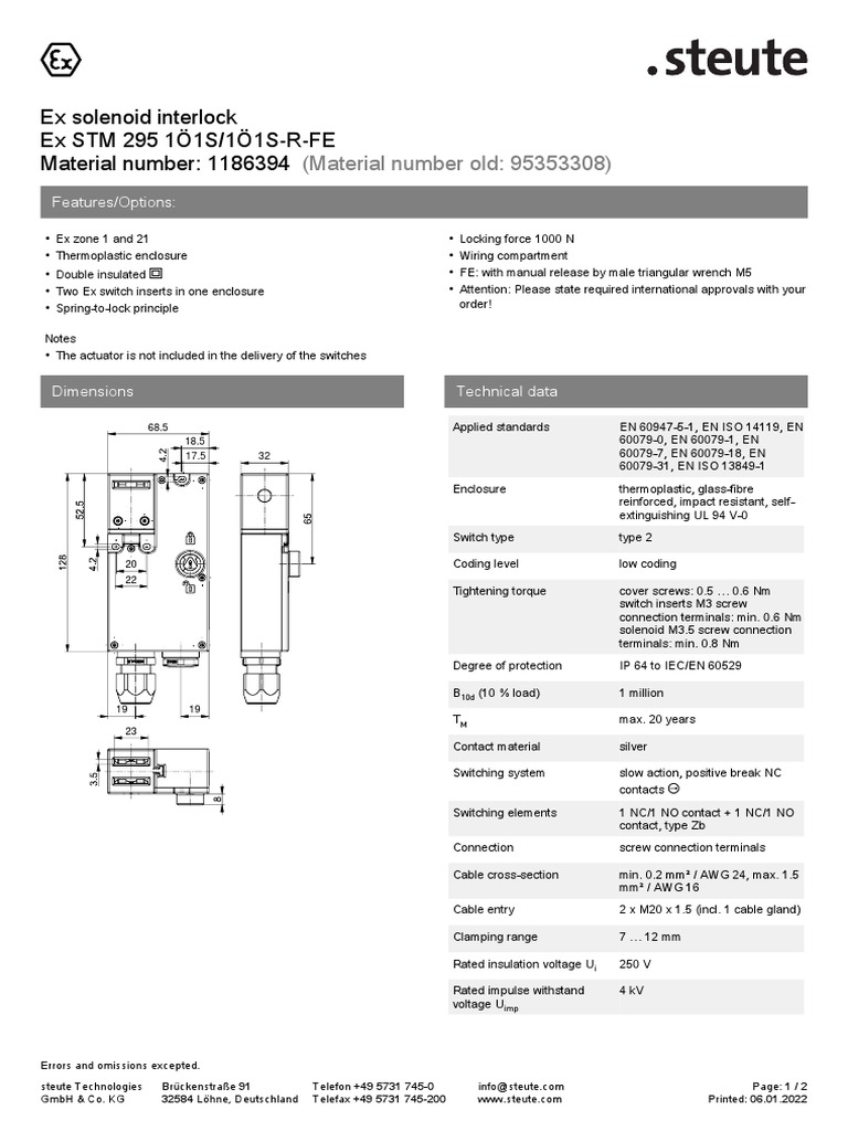 (Material Number Old: 95353308) : Ex Solenoid Interlock Ex STM 295 1Ö1S ...