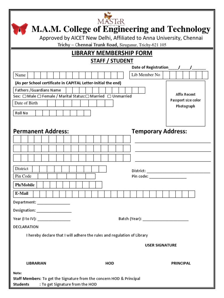 Library Membership Form | PDF