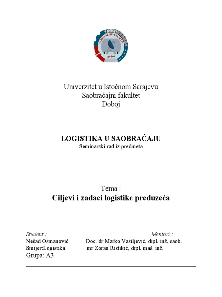 Ciljevi I Zadaci Logistike | PDF