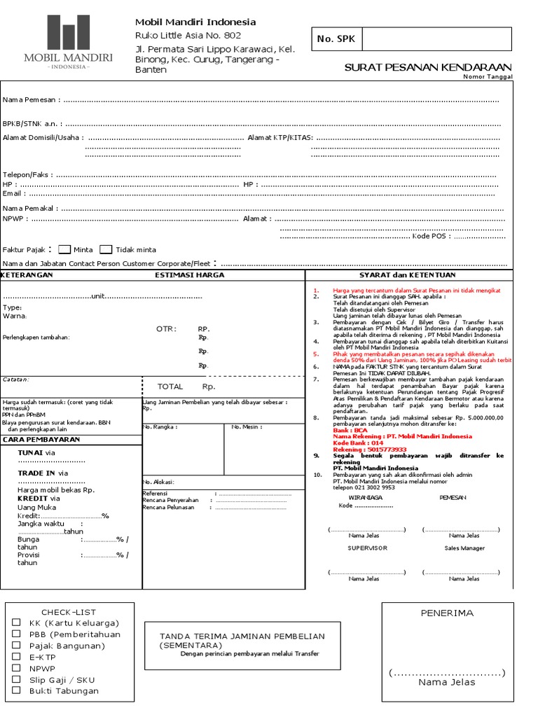 SPK Mobil Mandiri-1 | PDF