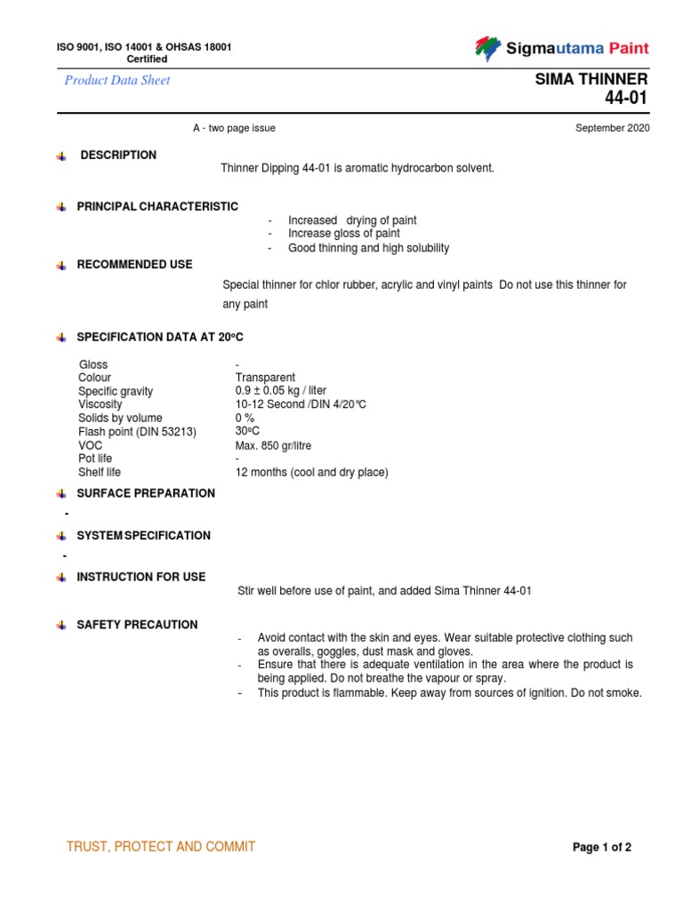 PDS 44-01 Sima Thinner | PDF | Paint | Chemistry