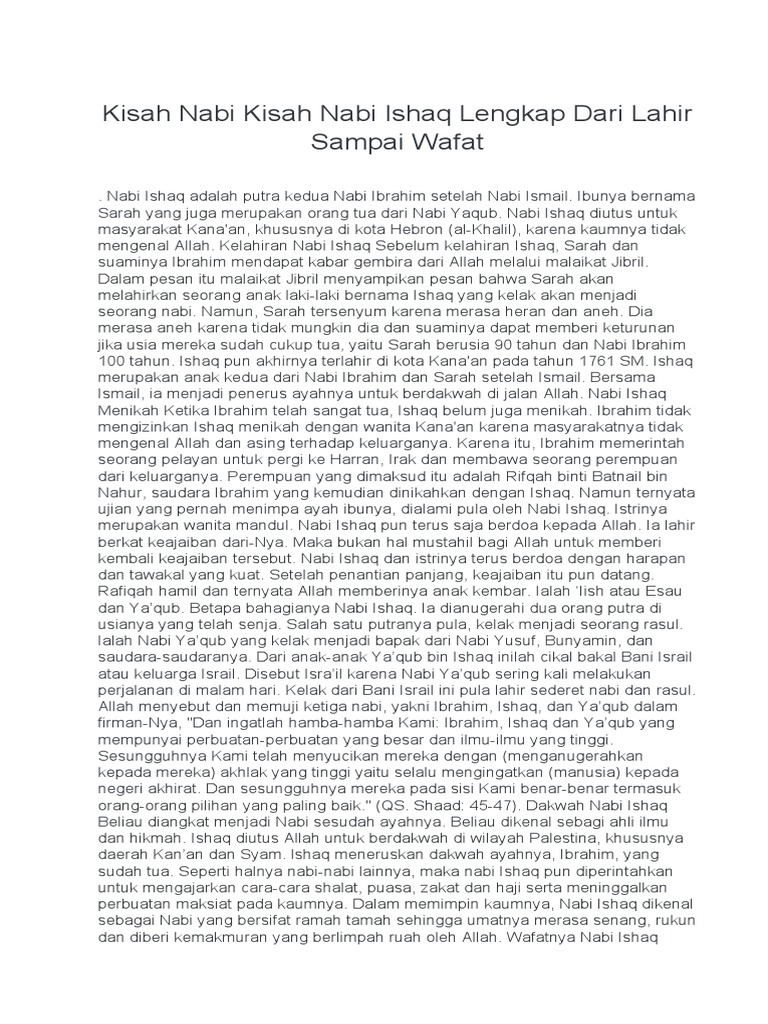 Kisah Nabi Kisah Nabi Ishaq | PDF