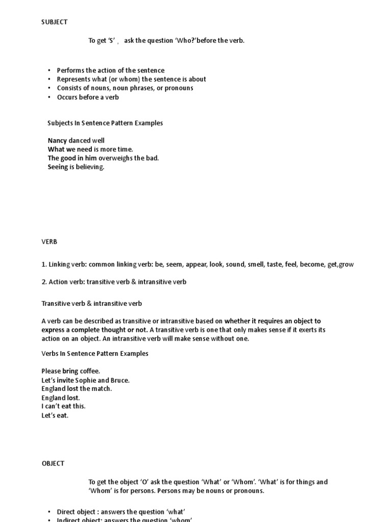 The 5 Basic Sentence Patterns | PDF | Verb | Adjective