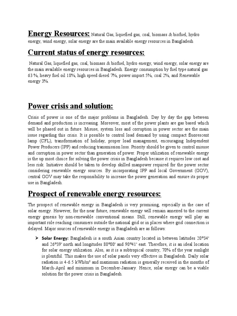 Current Status of Energy Resources | PDF | Agriculture | Renewable Energy
