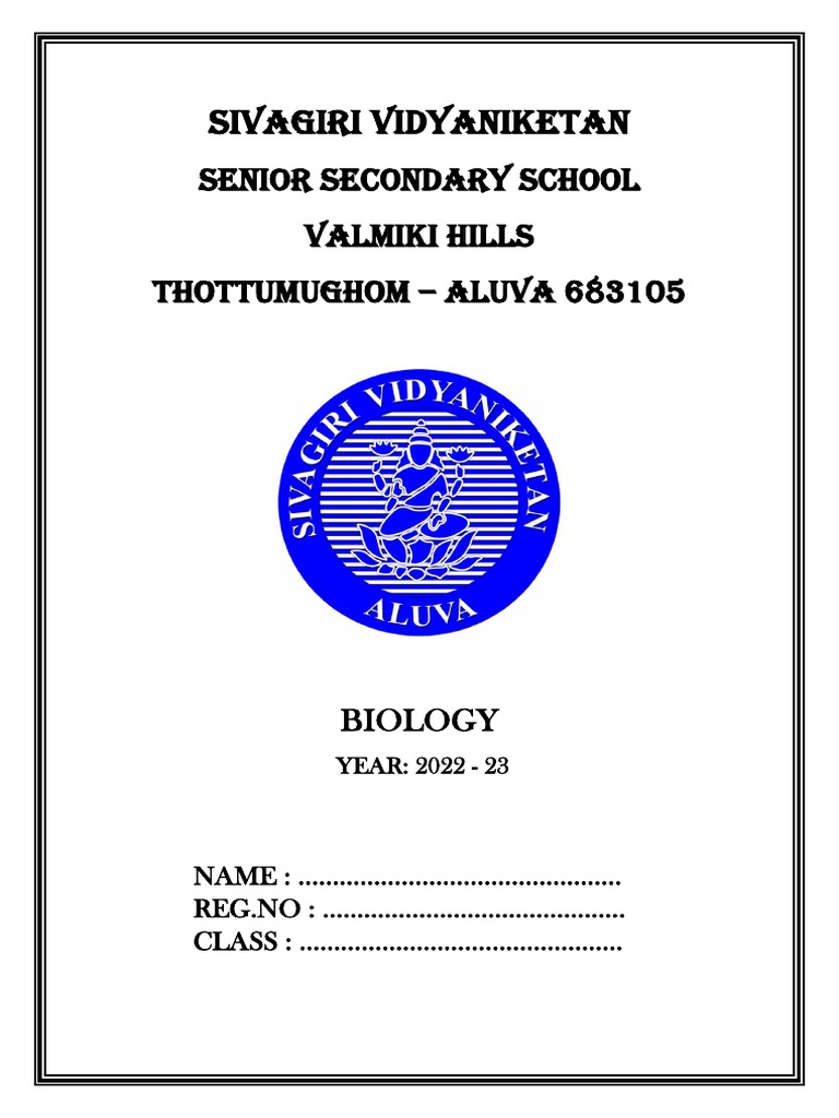 Sivagiri Vidyaniketan Biology Project Work Certificate 2022-23 | PDF