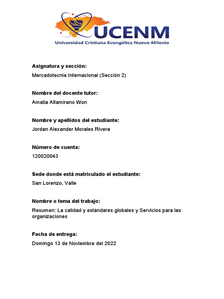 Resumen La Calidad y Estándares Globales y Servicios para Las Organizaciones | PDF | Calidad ...
