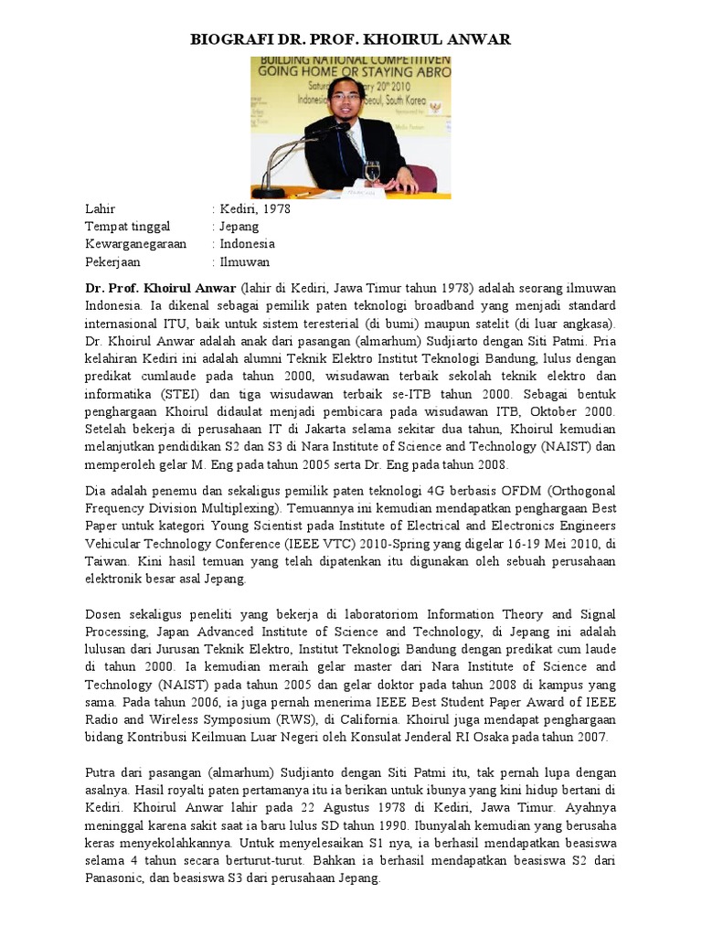 Biografi Dr. Prof. Khoirul Anwar | PDF
