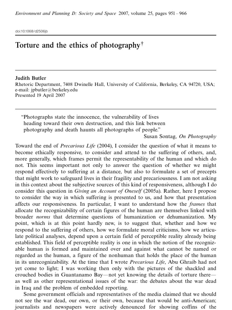 Judith Butler - Torture and The Ethics of Photography | PDF | Framing ...
