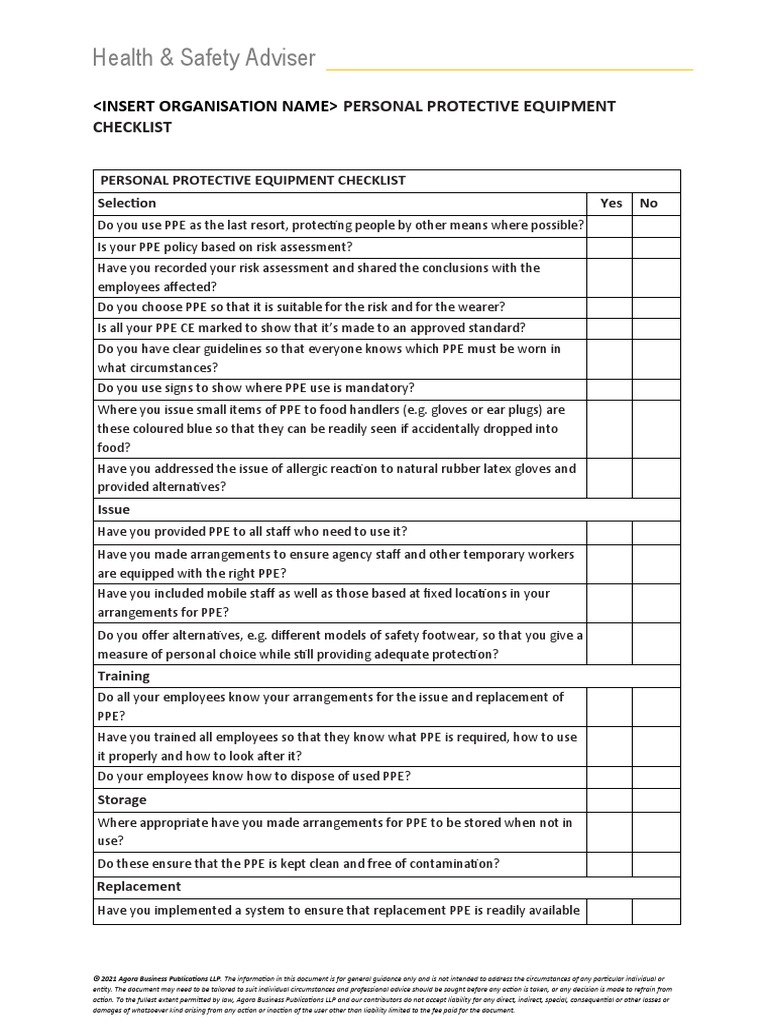 Personal Protective Equipment Checklist | Download Free PDF | Personal Protective Equipment | Safety
