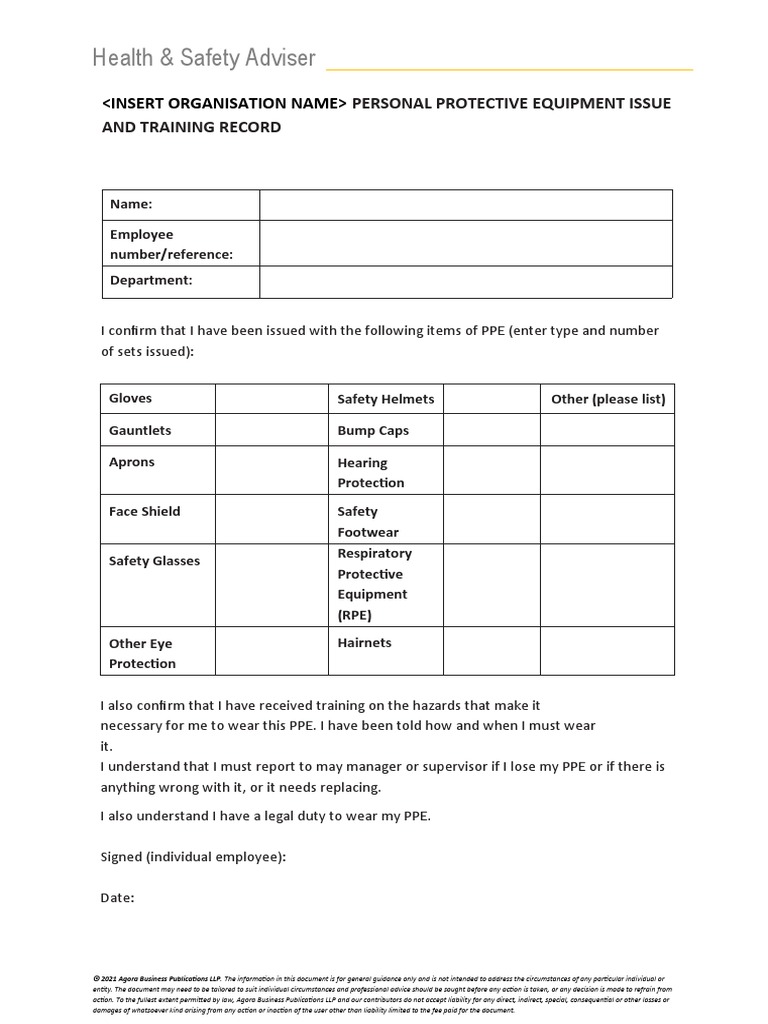Personal Protective Equipment Issue and Training Record | PDF