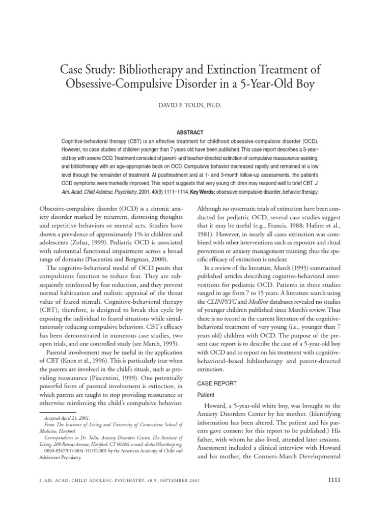 Extiction Case Study | PDF | Obsessive–Compulsive Disorder | Cognitive ...