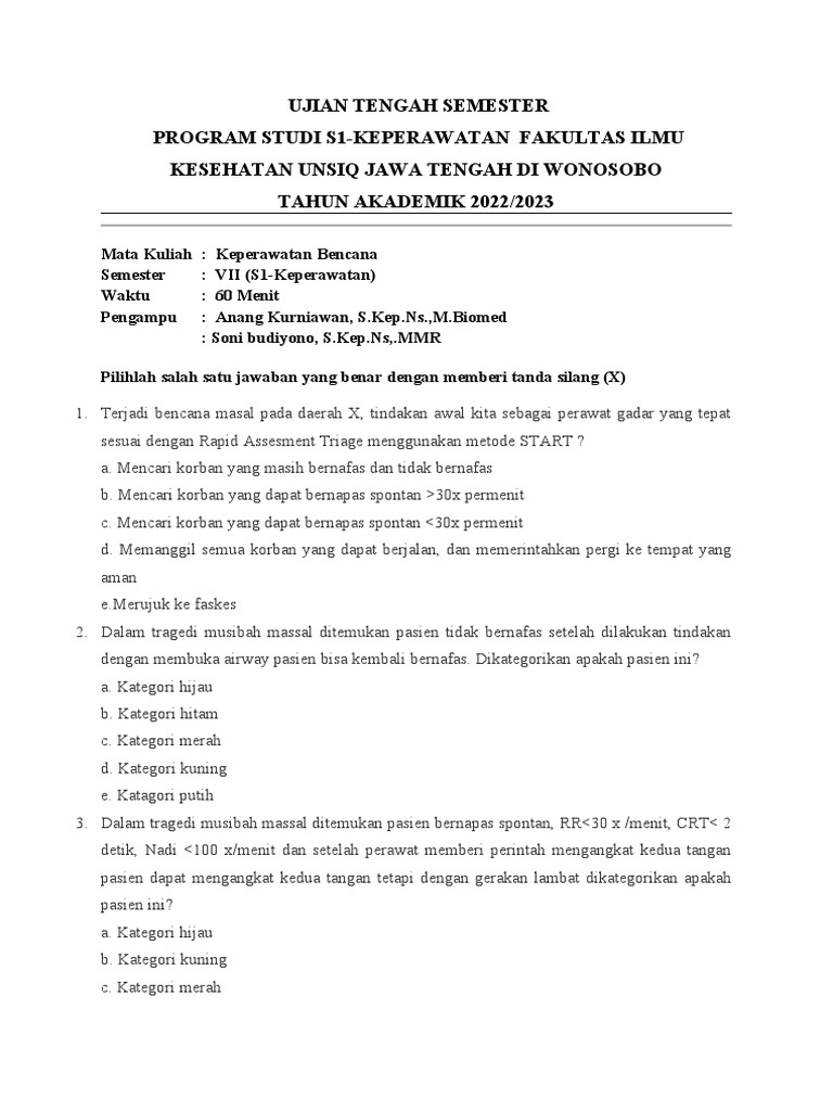 Soal Uts Bencana | PDF | Kesehatan Holistik | Sains & Matematika