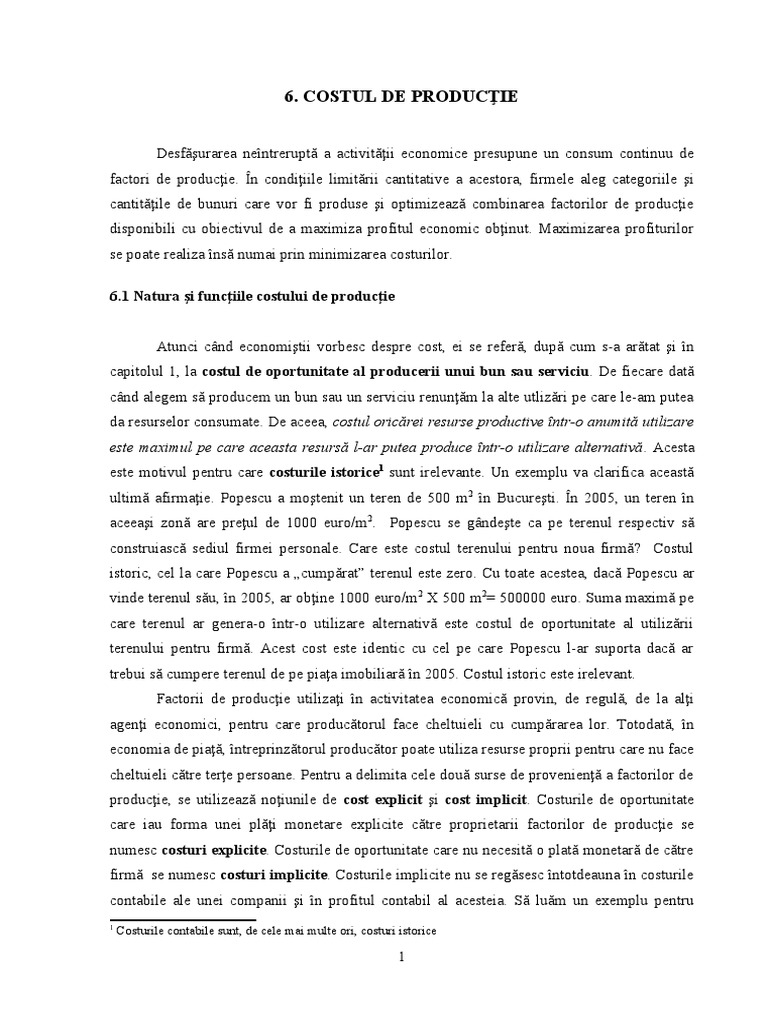Costul de Productie | PDF