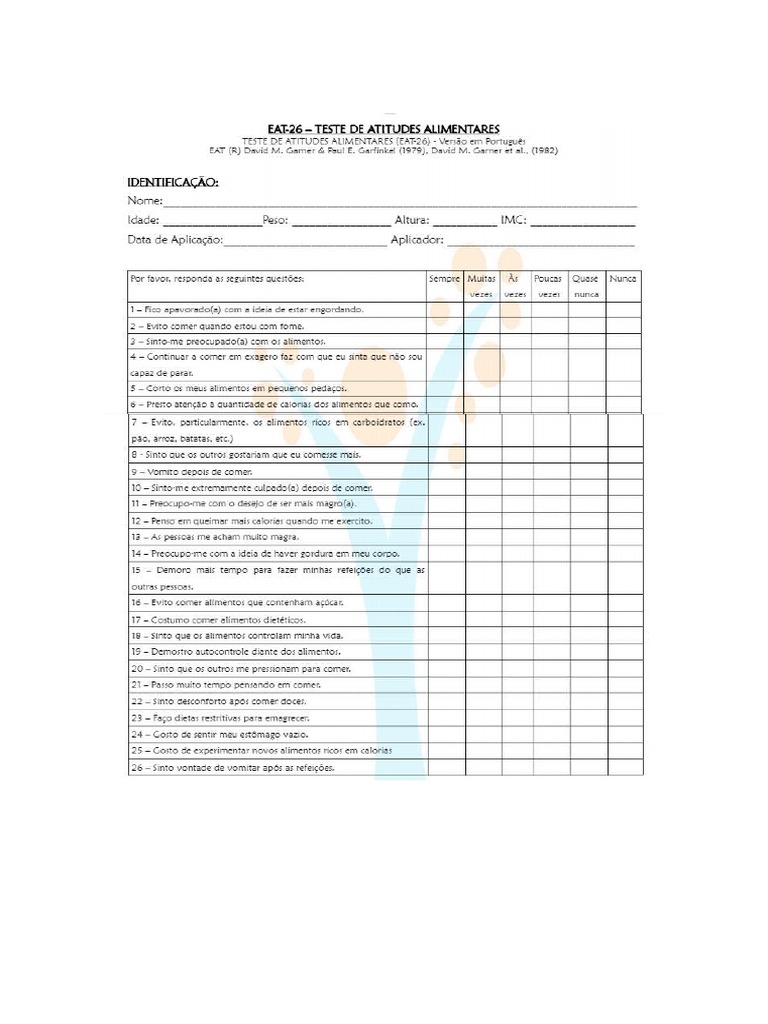 EAT 26 - Teste de Atitudes Alimentares | PDF