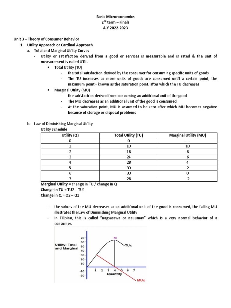 Microeconomics Finals Review: Consumer Theory | PDF | Utility | Marginal Utility