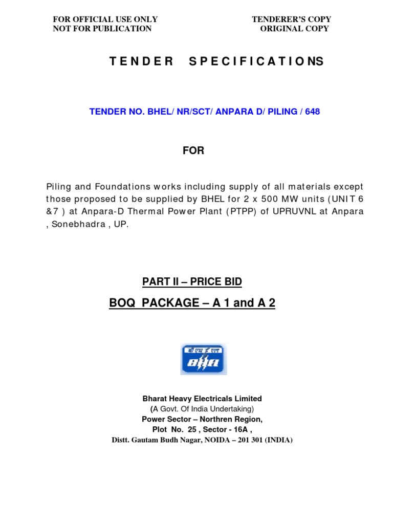Bhel Tender Specification | PDF | Deep Foundation | Structural Steel