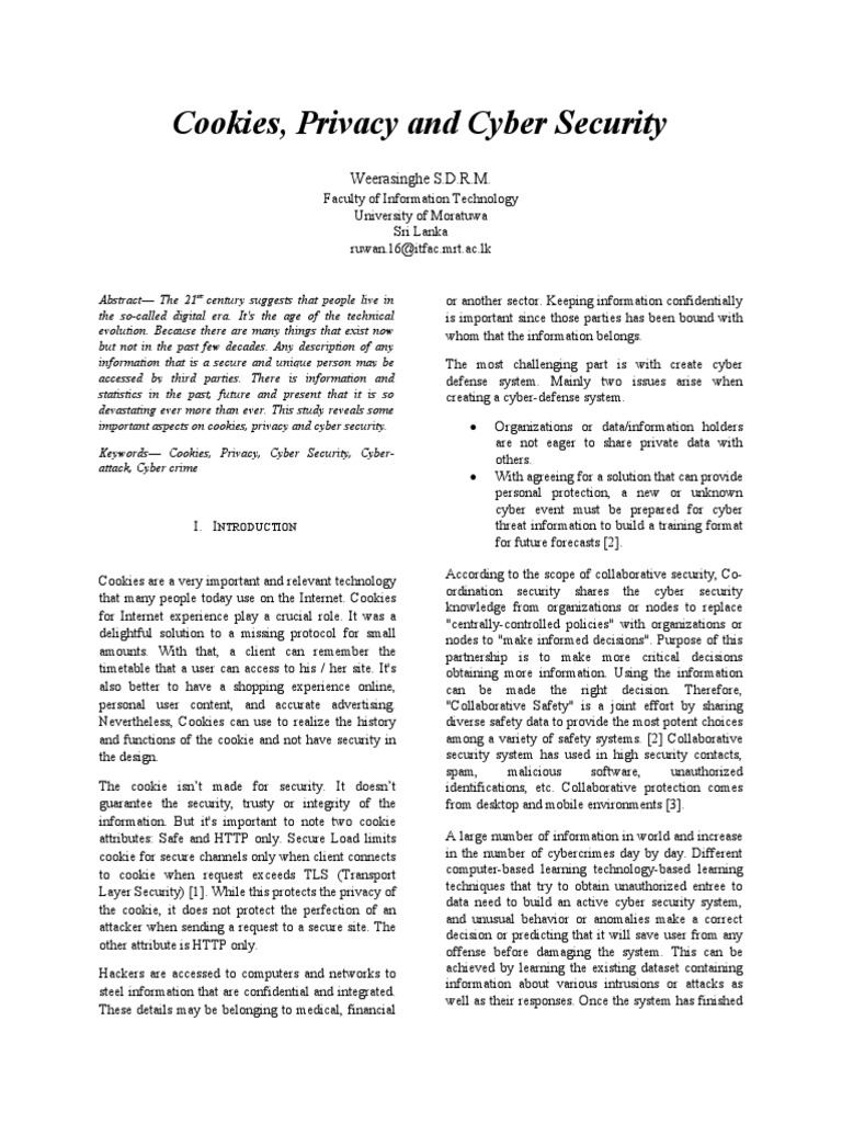 Cookies Privacyand Cyber Security | PDF | Http Cookie | Security