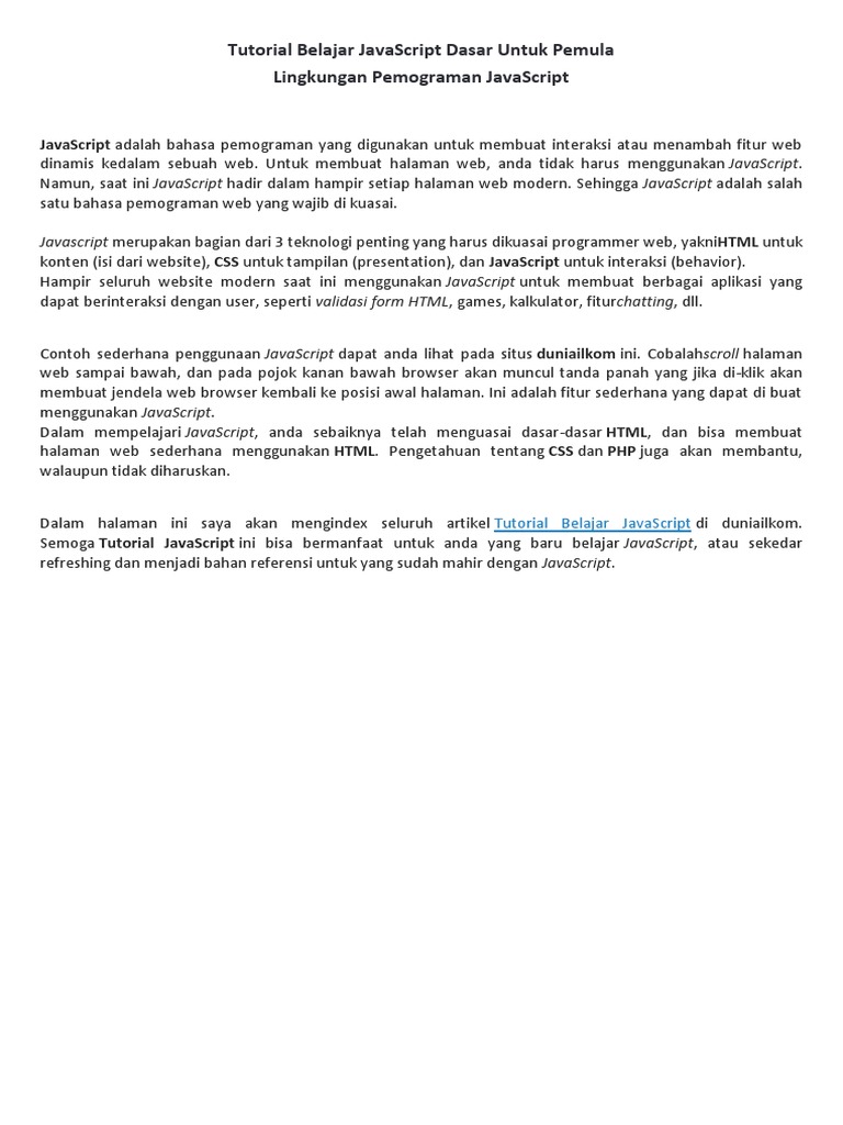 Belajar Pemrograman Javascript Mandiri | PDF