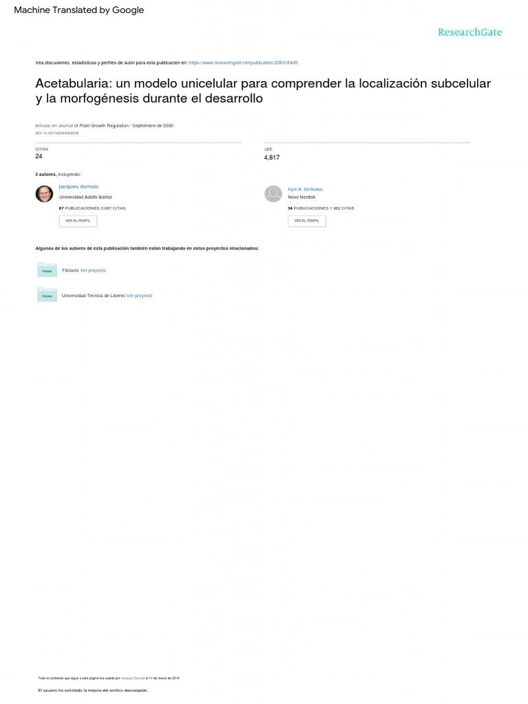 Acetabularia A Unicellular Model For Understanding | PDF | Nucleo ...