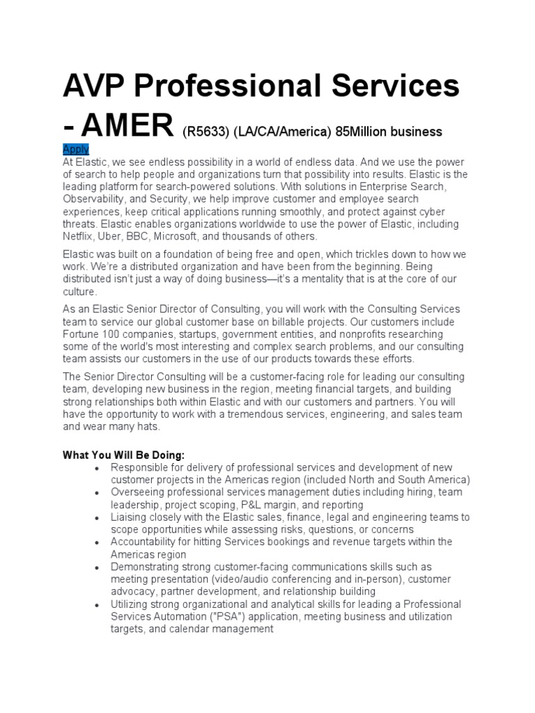 Elastic AVP Prof Services | PDF | Software Development | Salary