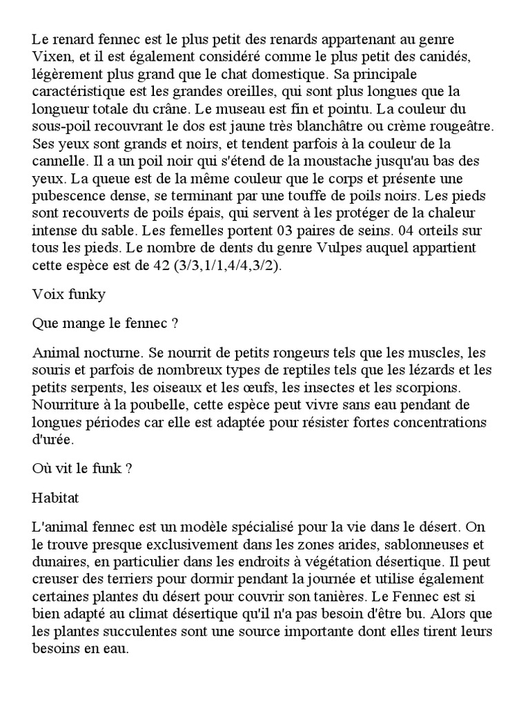 Alimentation et habitat du fennec | PDF