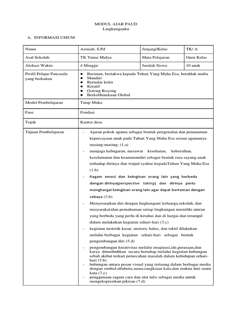 Modul Ajar Paud | PDF | Karier & Perkembangan | Sains & Matematika